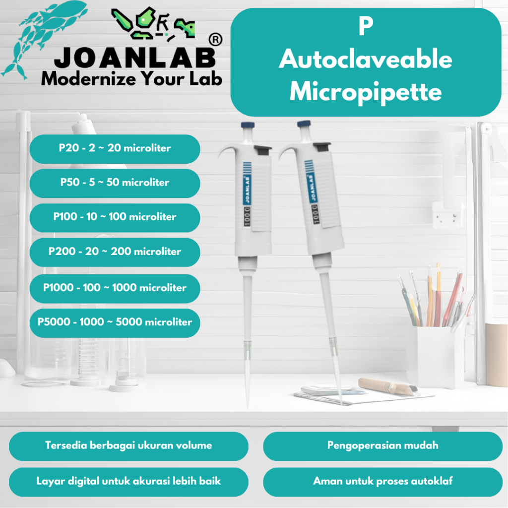 Jual JOANLAB Micropipette Autoclaveable Pipet Mikro Autoklaf P20/P50/P100/P200/P1000/P5000 ...