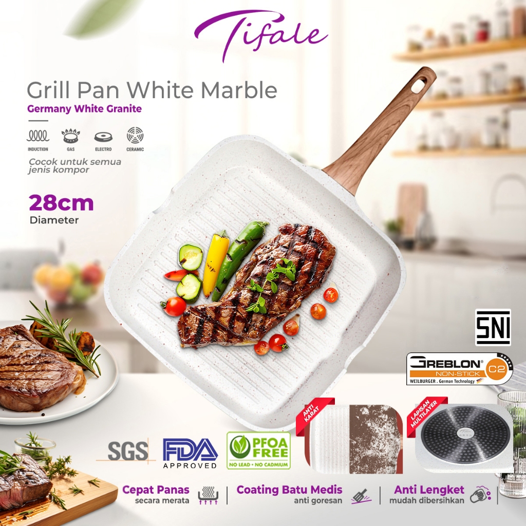 Jual TIFALE by Hongzhuo X LILA Frypan Grillpan 28CM White Granite Granit Anti Lengket | Shopee ...