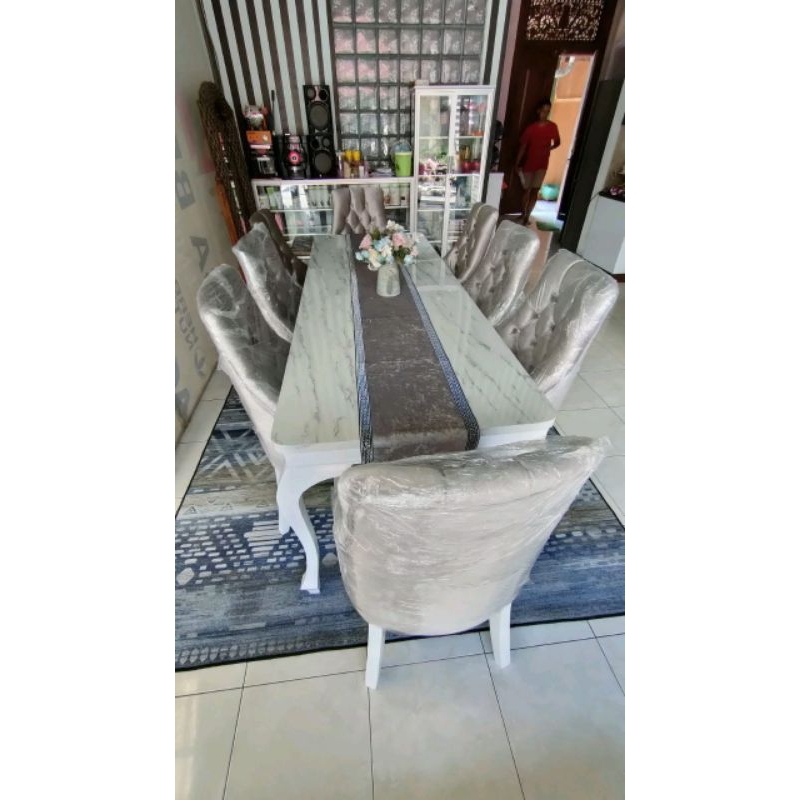 Jual 8 kursi model rosewood meja 240cm top table hpl marmer meja besar ...