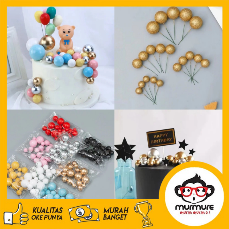 Jual MURMURE I 20 PCS TOPPER KUE ULANG TAHUN HIASAN KUE BENTUK BOLA ...