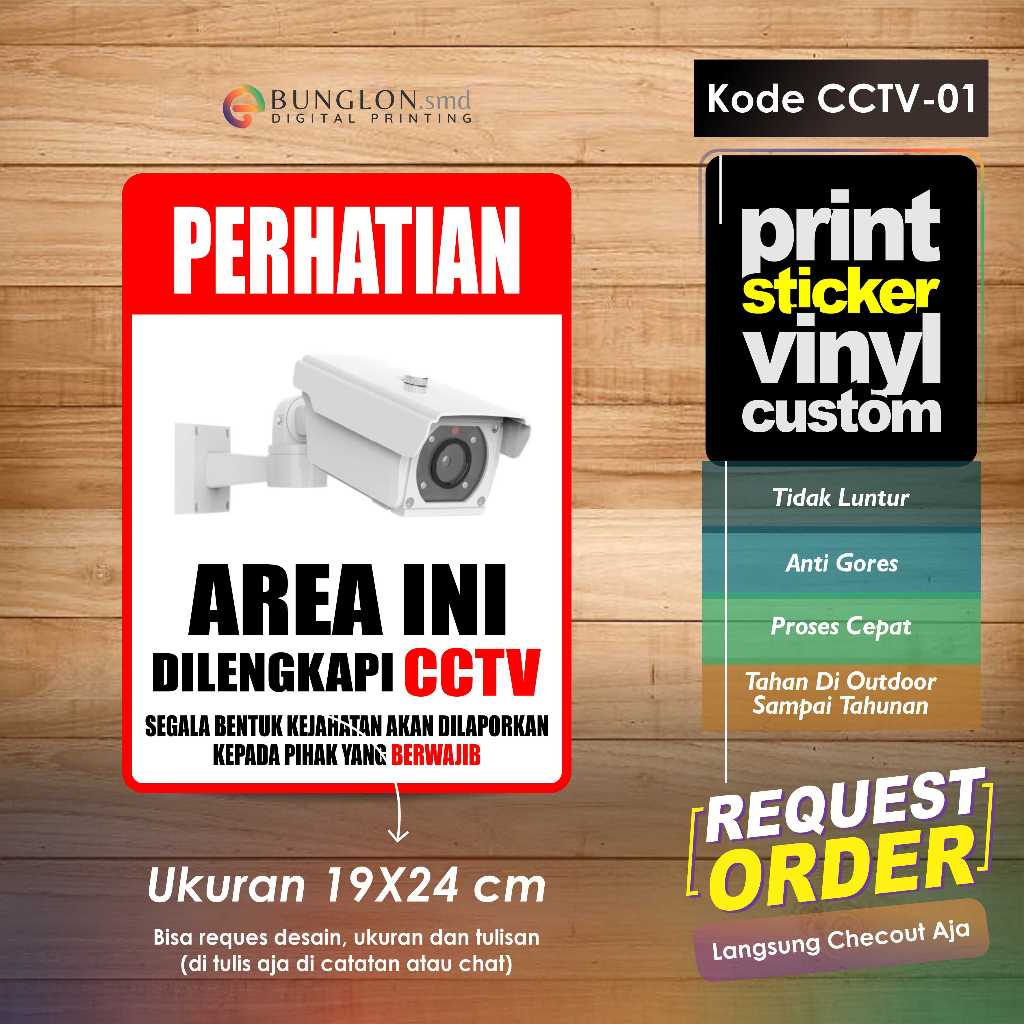 Jual STIKER PERHATIAN AREA INI DILENGKAPI CCTV + LAMINASI KODE CCTV-01 ...