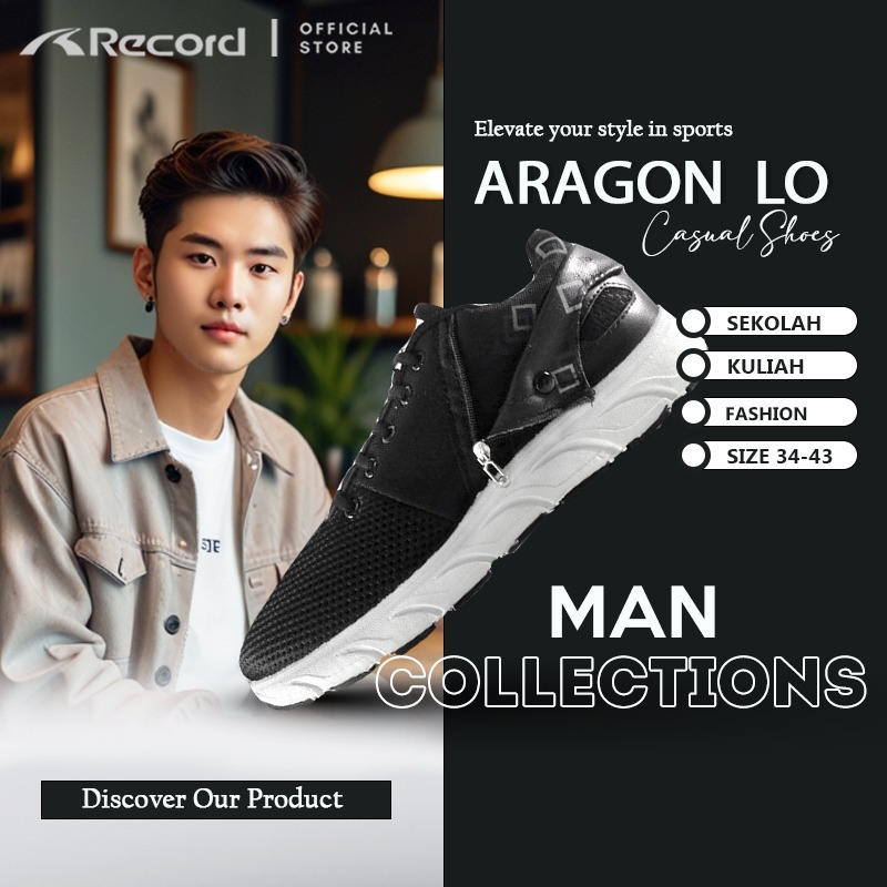 Jual [RECORD SHOES] ARAGON LO Sepatu Sekolah Anak SMP-SMA full black ...