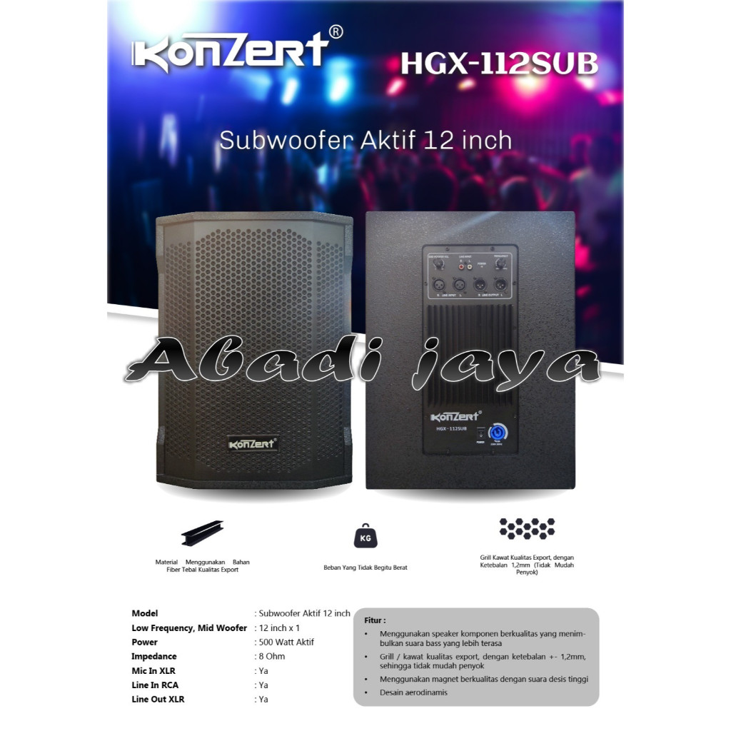 Jual KonZert HGX-112SUB Subwoofer Aktif 12 inch | Shopee Indonesia