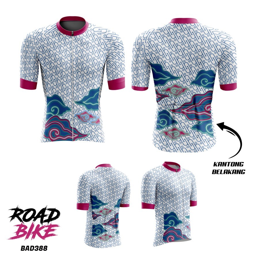 Jual Jersey Gowes RoadBike Sepeda Balap Motif Batik Mega Mendung BAD388 ...