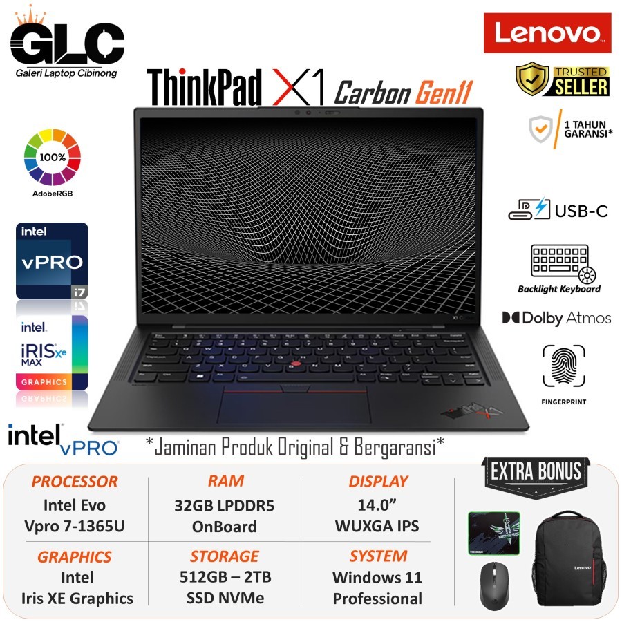 Jual LENOVO THINKPAD X1 Carbon INTEL Vpro i7 1365U 32GB DDR5 2TB SSD 14 ...