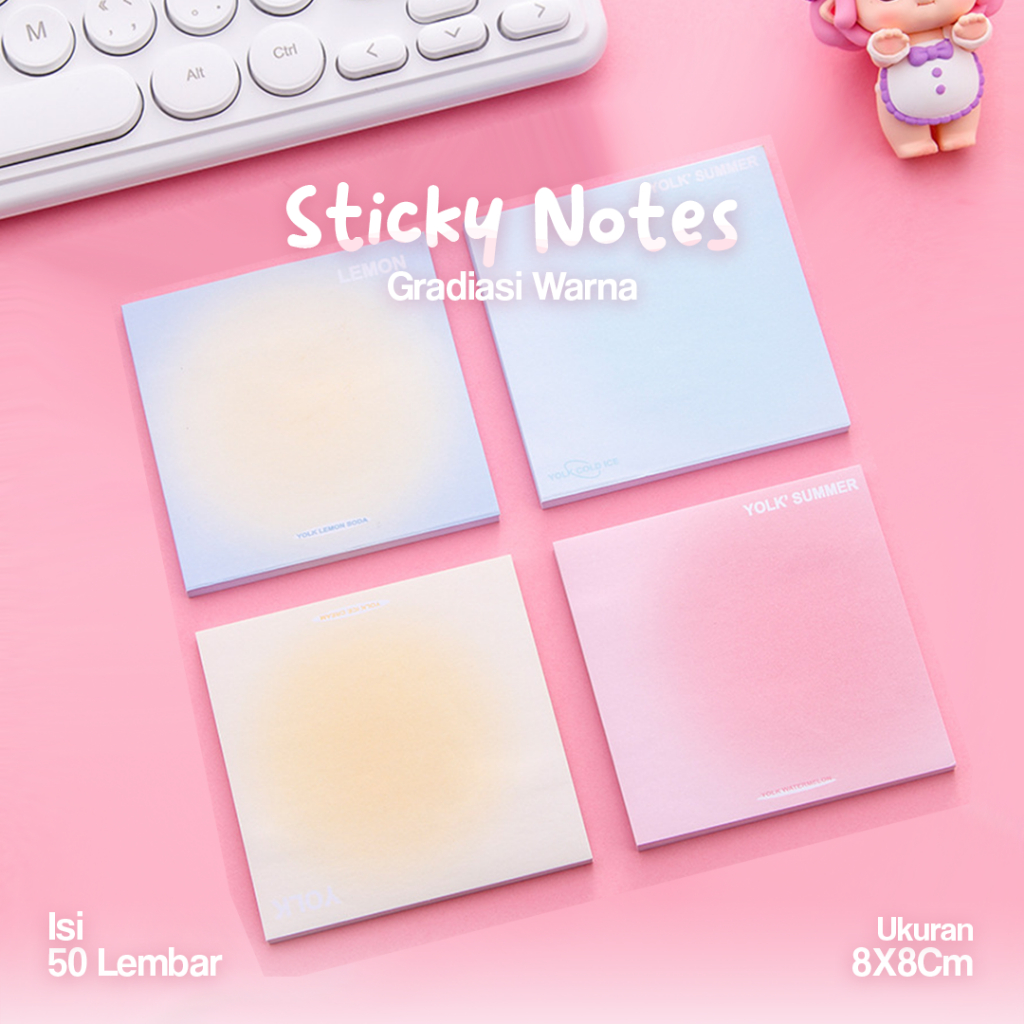 Jual Sticky Notes Gradasi Warna Aesthetic Lucu Polos 50 Lembar | Memo ...