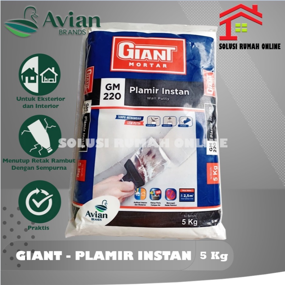 Jual GIANT Mortar Plamir Instan 5 Kg / Giant Plamir Tembok Avian ...
