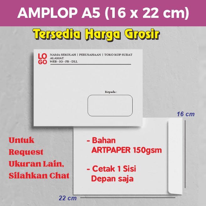 Jual Amplop Artpaper 150gsm A5 16x22 cm Custom | Amplop Lebih Tebal ...