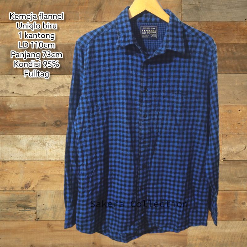 Jual Kemeja flannel Uniqlo biru kotak 1 kantong | Shopee Indonesia