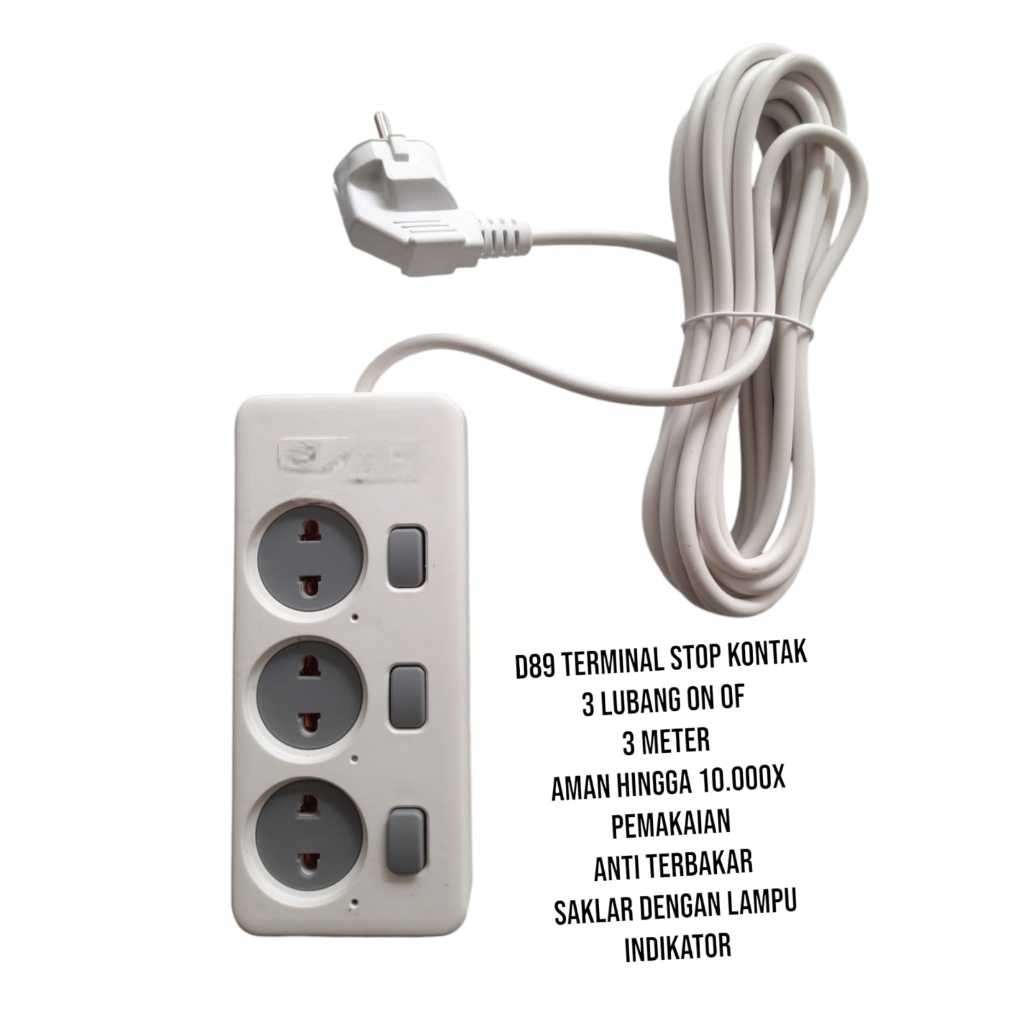 Jual D89 ORI TERMINAL STOP KONTAK 3 LUBANG SAKLAR ON OFF 3M METER COLOKAN LISTRIK MULTI SWITCH ...
