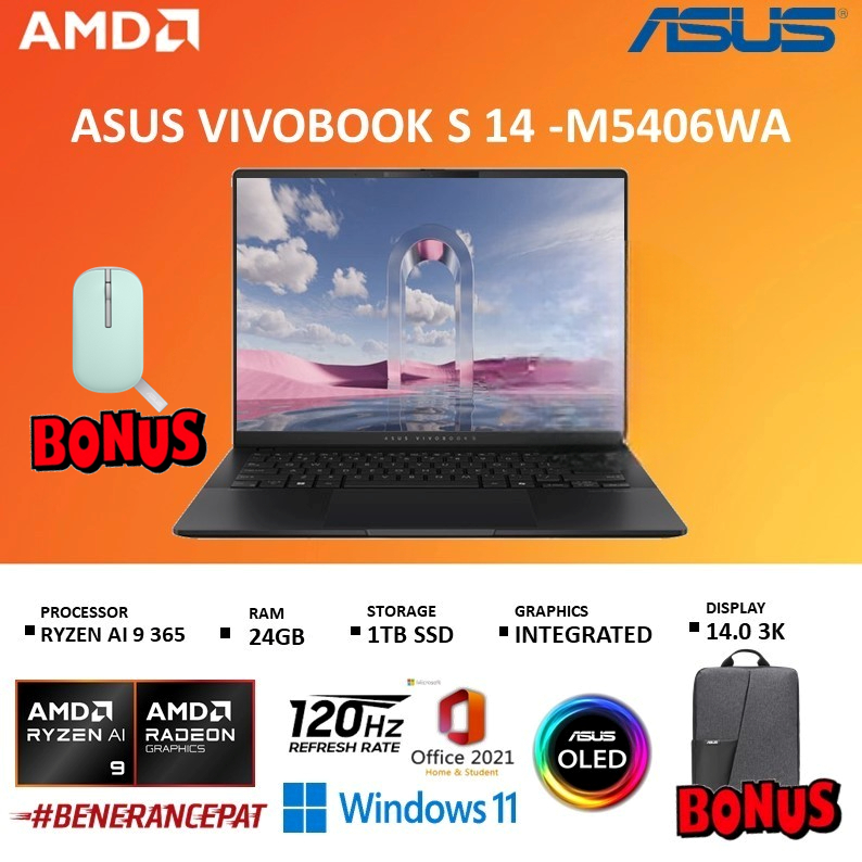 Jual ASUS VIVOBOOK S 14 OLED M5406WA RYZEN AI 9 365 RAM 24GB 1TB W11 ...