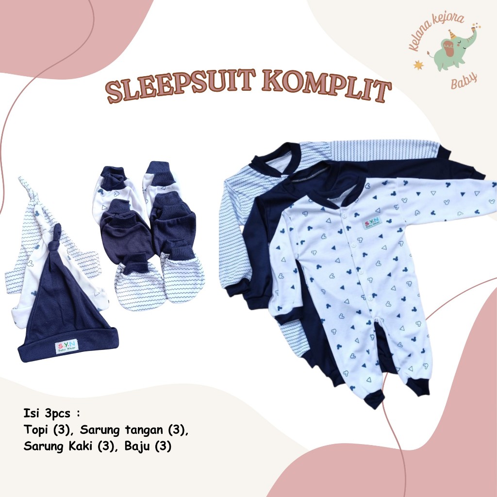 Jual (dapat 3set) 4in1 sleepsuit panjang bayi topi stk newborn seri abu ...