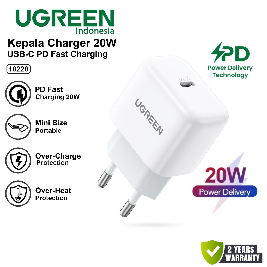 Jual UGREEN 10220 Kepala Adaptor Charger Mini 20W Type C MFI PD 4.0 ...