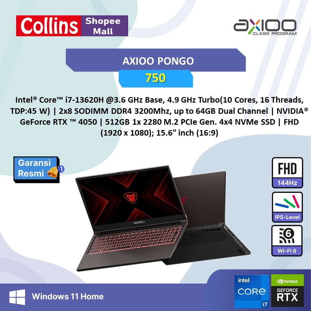 Jual AXIOO PONGO 750 I7 13620H RTX4050 6GB/ RAM16GB SSD 512GB W11 15 ...