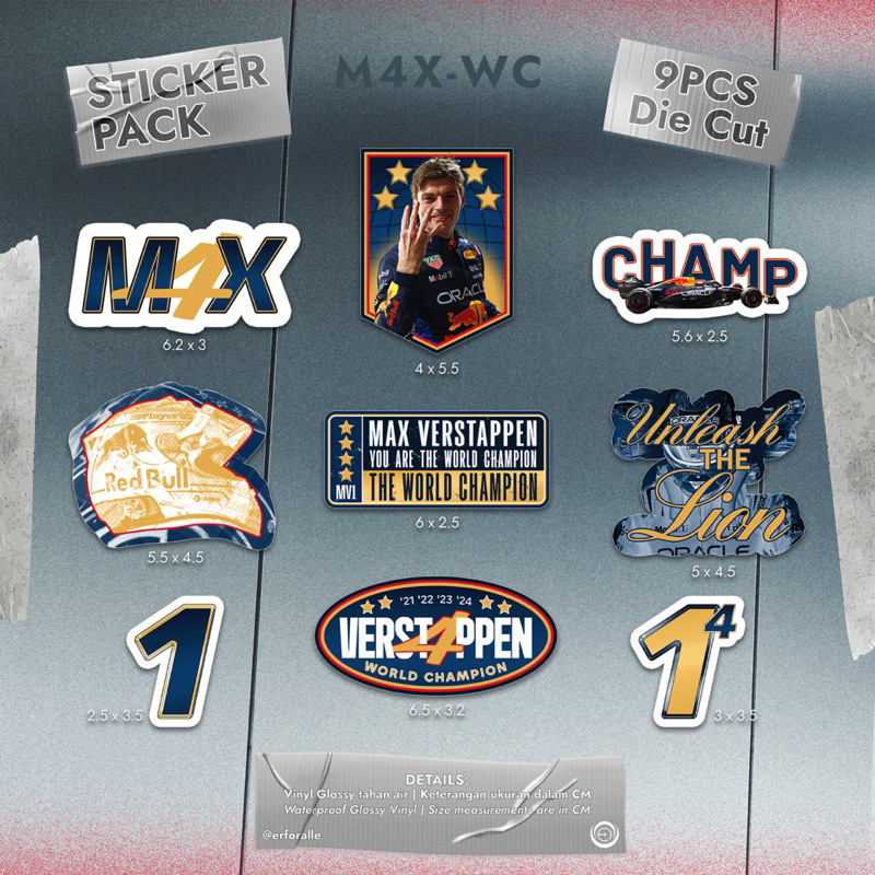 Jual Max Verstappen World Champion Sticker Pack [9Pcs DieCut Stickers ...