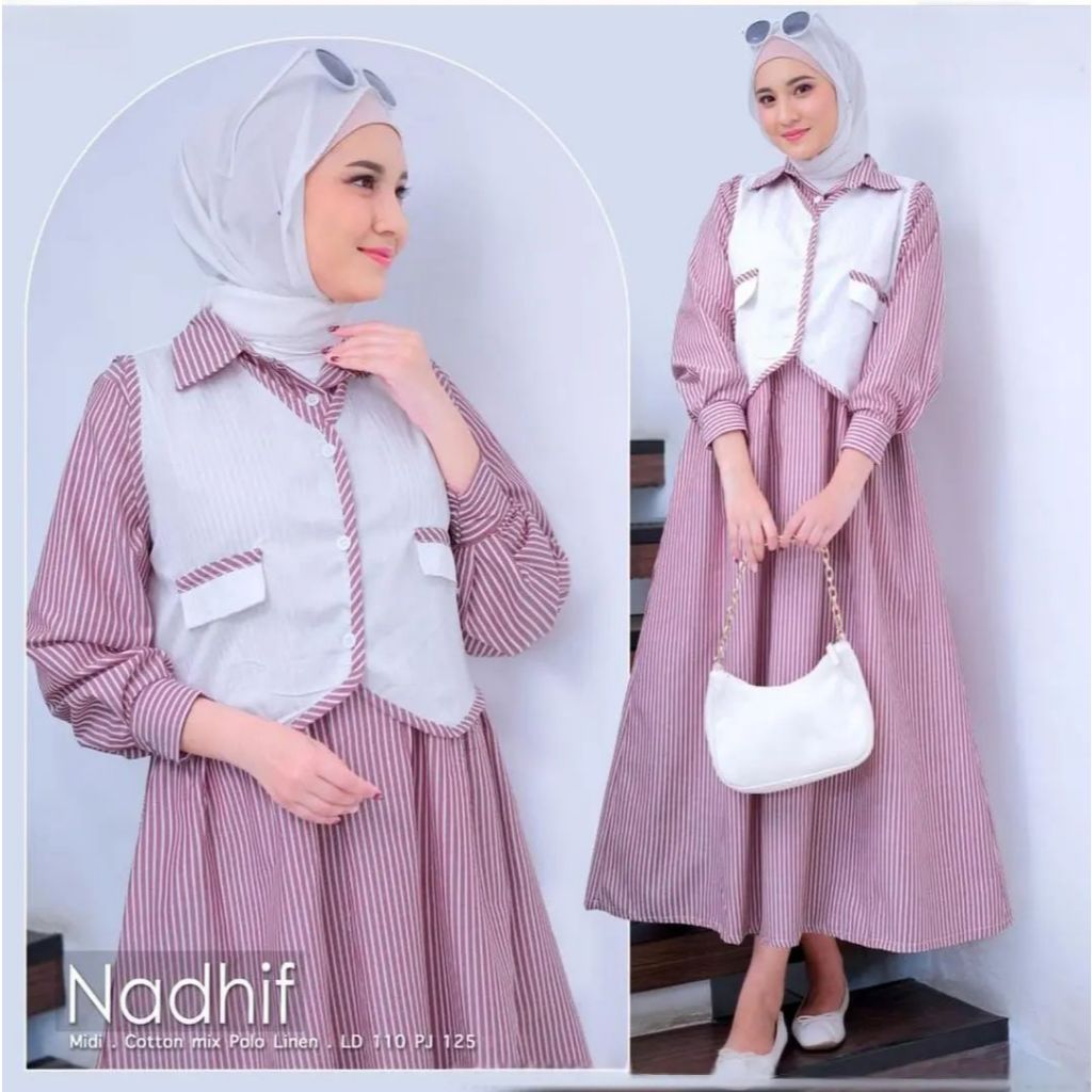 Jual NADHIF MIDI ( GAMIS DREES MODEL TERBARU YANG SANGAT ELEGAN • Katun Salur Mix Polo Linen ...