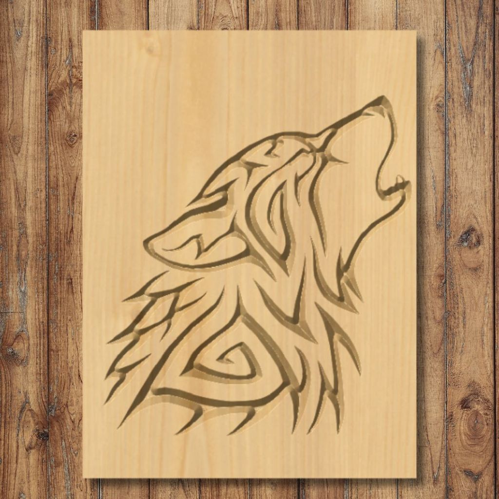 Jual Ukiran Kayu 3d Model Serigala Tribal 3 Wall Decor Aesthetic Hiasan ...