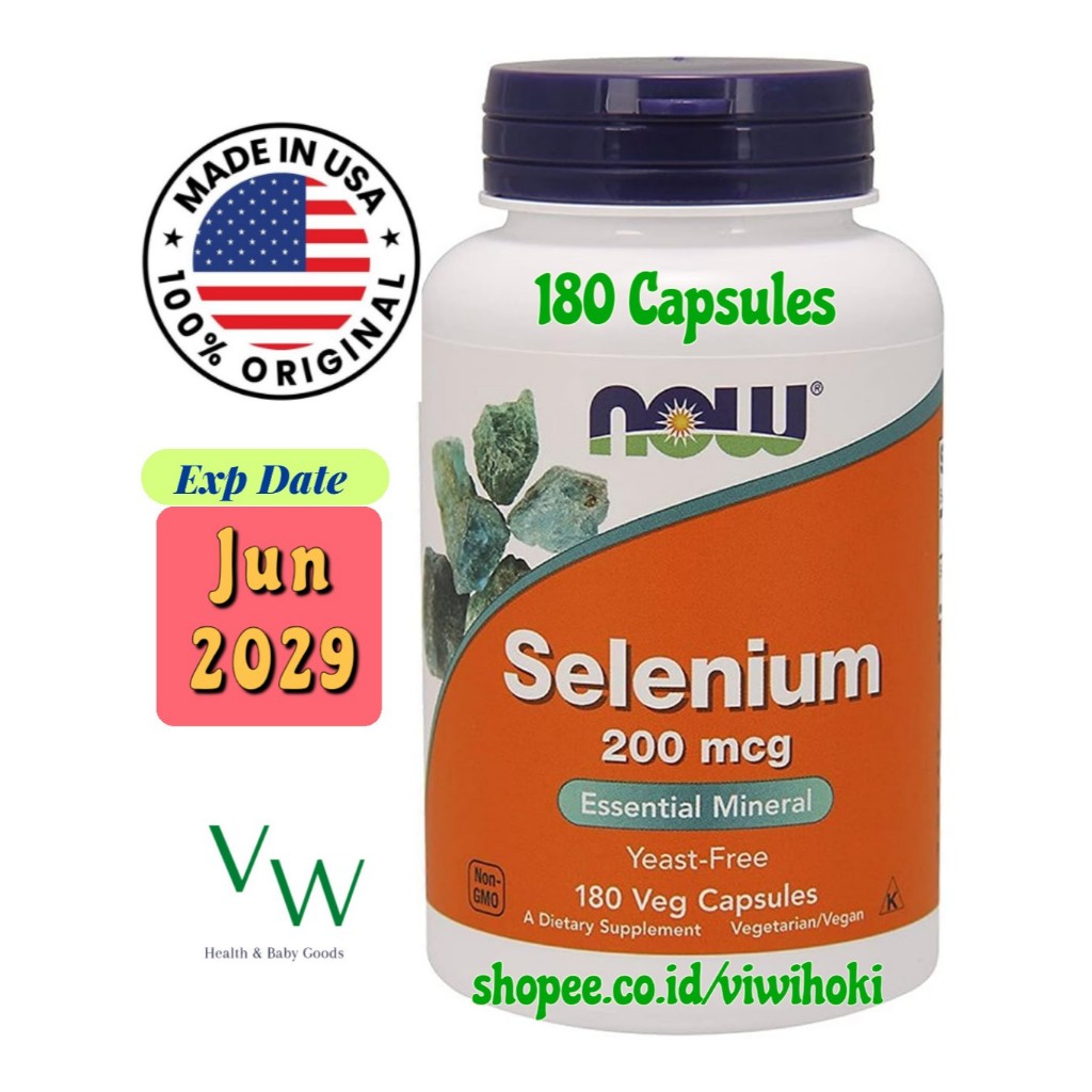 Jual NOW Selenium 200 mcg 180 Veg Capsules Essential Mineral Yeast Free ...
