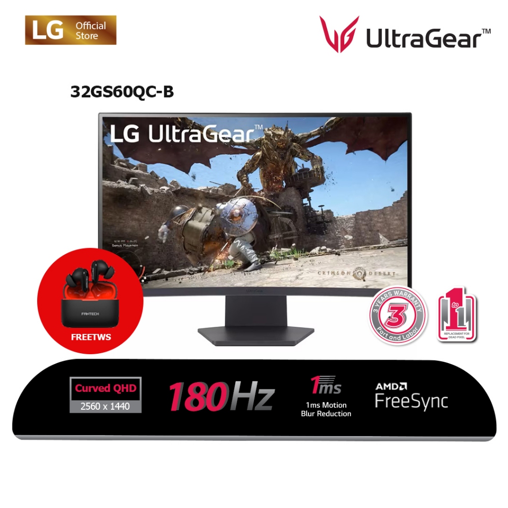 Jual LG UltraGear 32GS60QC-B 32" QHD Curved Gaming Monitor AMD FreeSync 1ms 180Hz | Shopee Indonesia