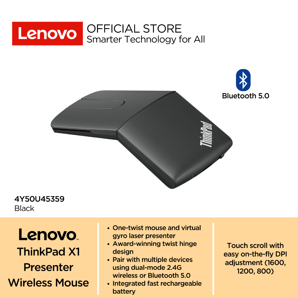 Jual Lenovo ThinkPad X1 Presenter Bluetooth Wireless Mouse 3-Level DPI ...