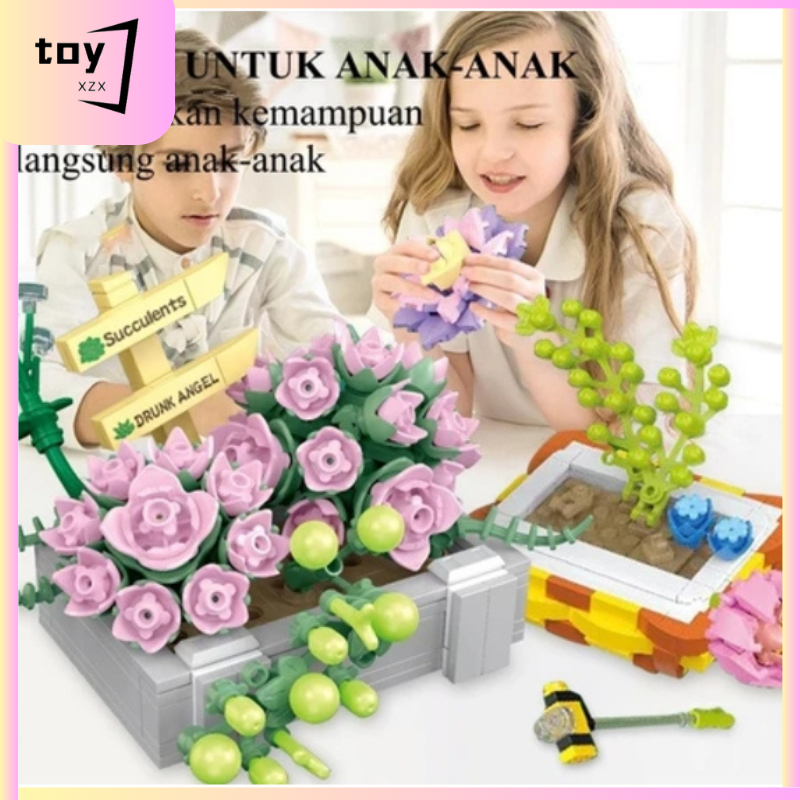 Jual Mainan blok bangunan pot bunga mini DIY mainan kreatif seri model ...