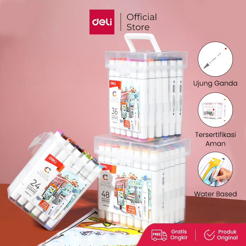 Jual Deli Spidol 24/36/48/60 Warna dengan Ujung Tip Ganda Desain ...