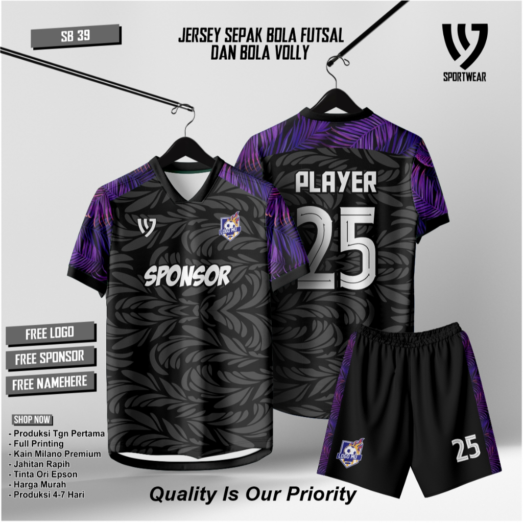 Jual SB39 BISA SATUAN JERSEY FUTSAL FULL PRINTING COSTUM LOGGO NAMA ...