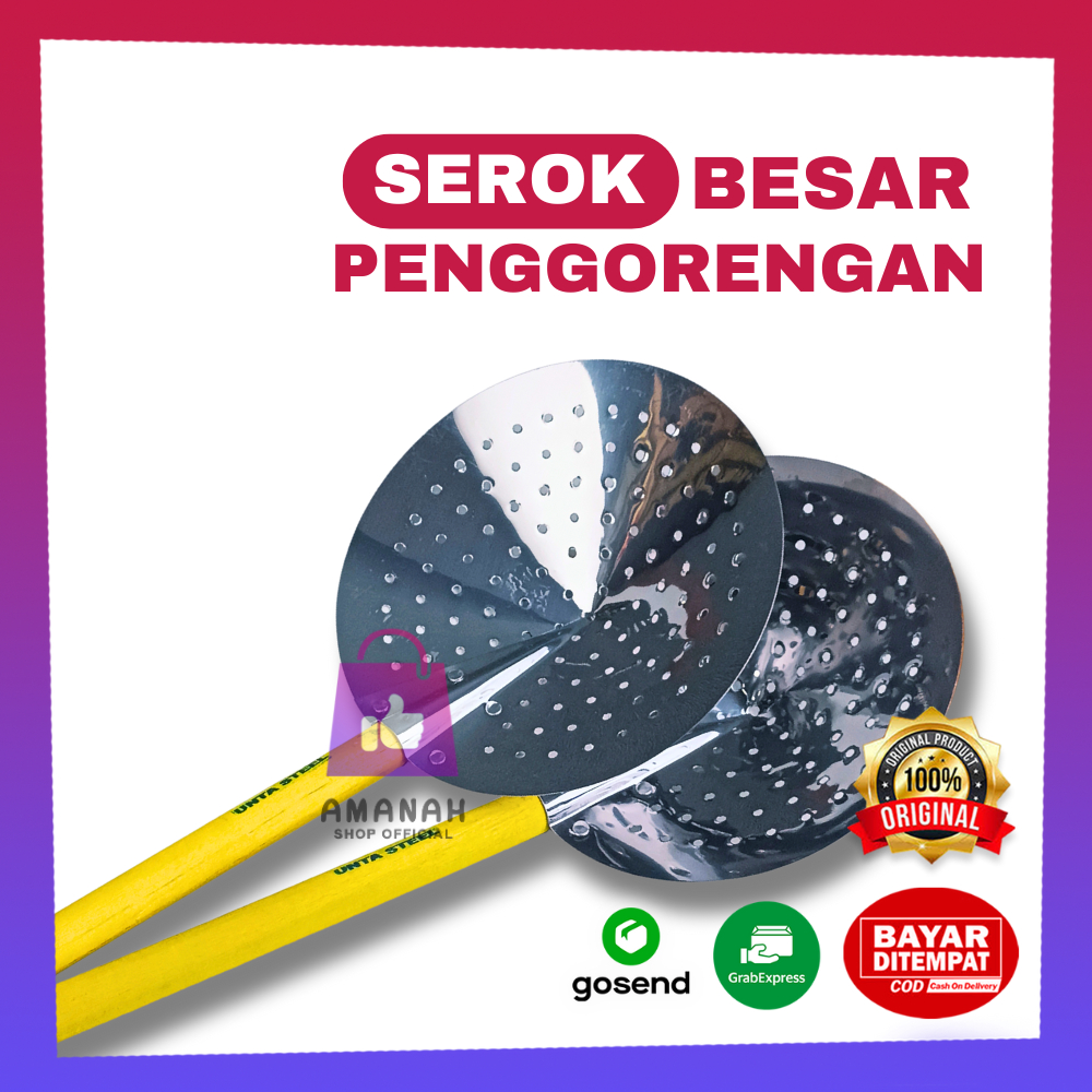 Jual Serok Gorengan Dapur Gagang Kayu Ukuran Besar Anti Karat ...