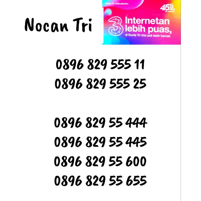 Jual KARTU PERDANA TRI 3 THREE NOMOR CANTIK RAPI NOCAN BAGUS DOUBLE ...