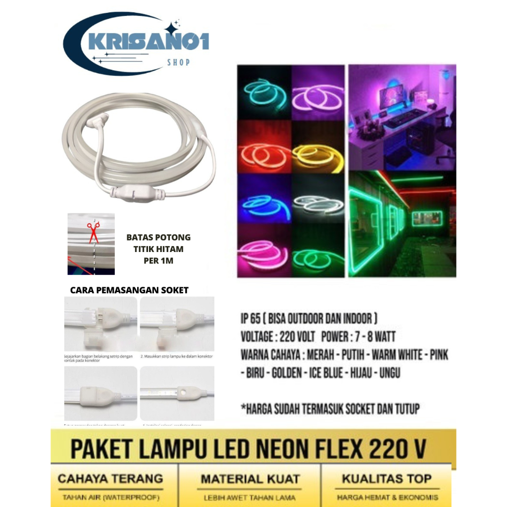 Jual PAKET SIAP PAKAI LAMPU NEON FLEX 220v 20M // 25M // 30M + SOKET ...