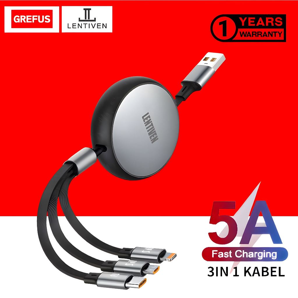 Jual GREFUS LENTIVEN Kabel Data 3IN1 Fast Charging Kabel Casan Type C ...