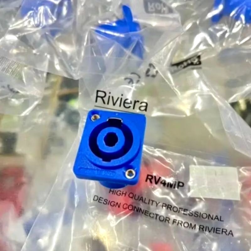 Jual socket spikon biru drat / soket speakon RIVIERA biru plus mur gold ...