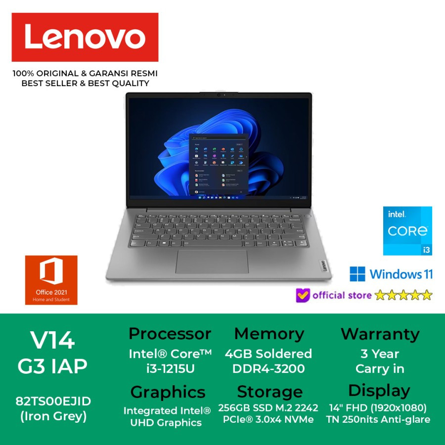 Jual LAPTOP LENOVO V14 G3 IAP - Intel I3 1215GU 4GB 256SSD 14.0 IRON ...
