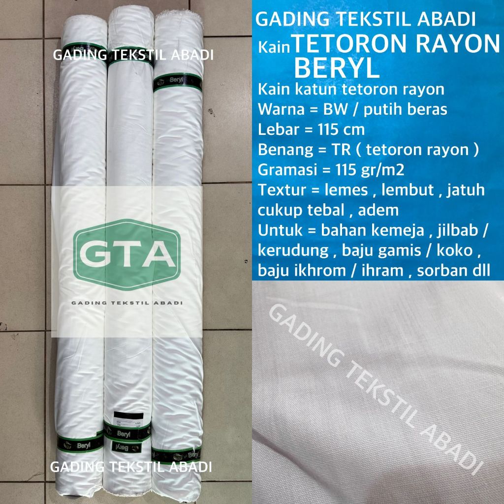 Jual ( per 1 roll ) kain katun tetoron rayon BERYL lebar 115 cm warna ...