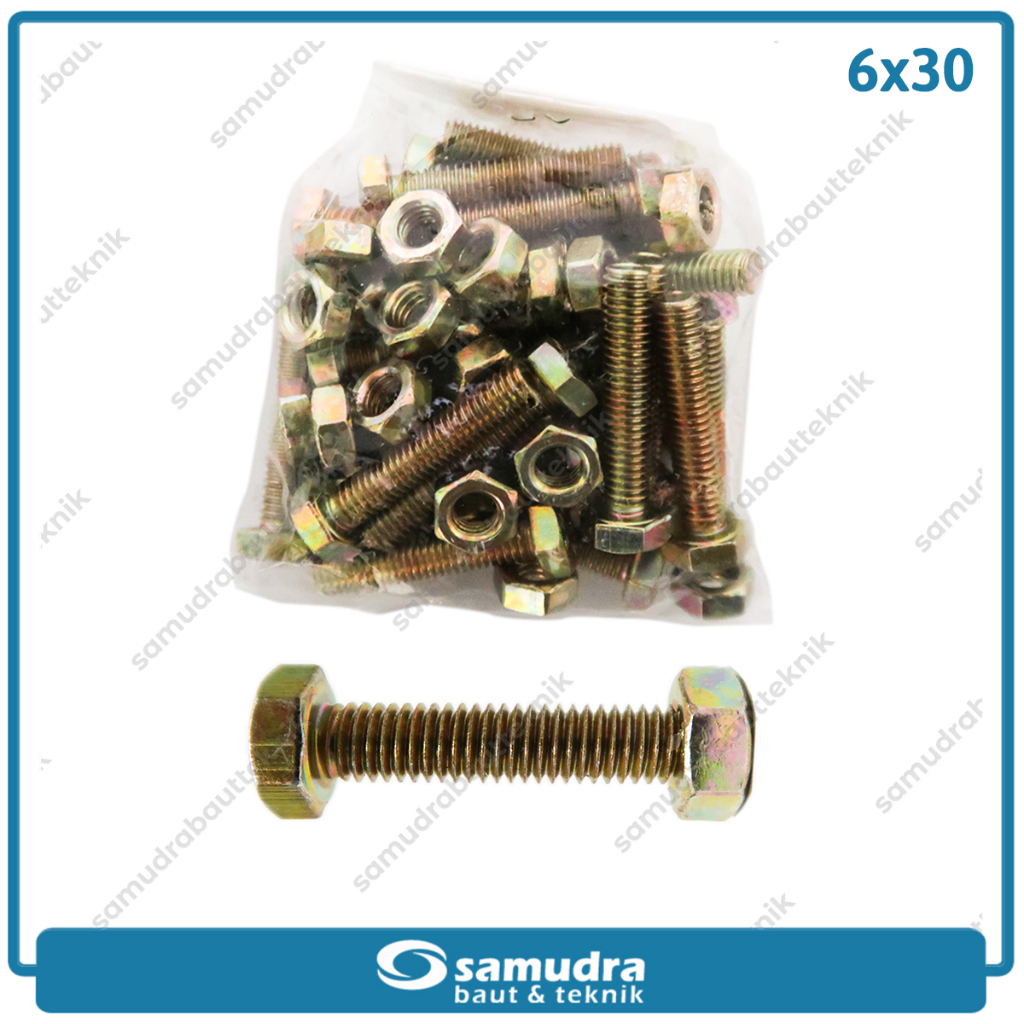 Jual JP Baut Mur Hex M6 x 30 mm isi 25 pcs Kepala Kunci 10 Hexagon Besi Kuning | Shopee Indonesia