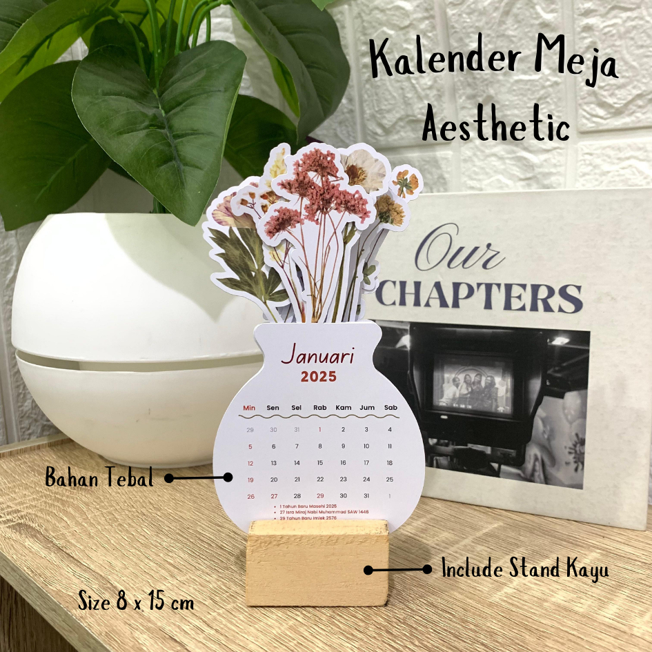 Jual Kalender 2025 Aesthetic - Kalender Meja 2025 Estetik - Vas Bunga ...