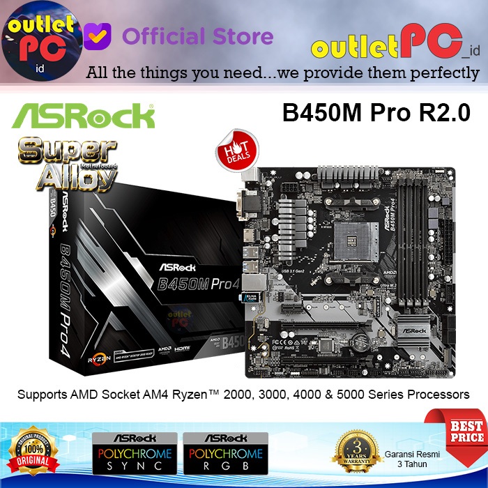 Jual ASROCK Motherboard B450M Pro4 AM4 DDR4 AMD B450 B450-M Pro 4 Pro-4 ...