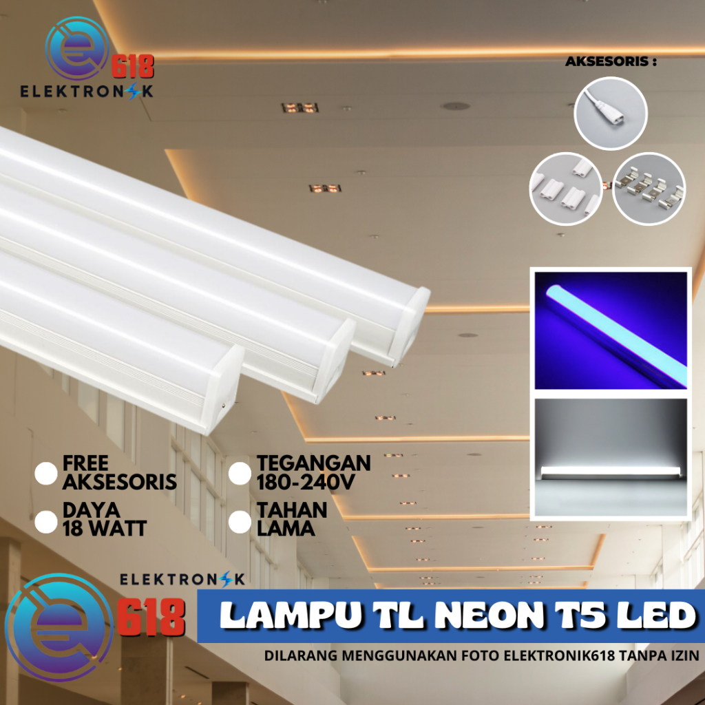Jual ELEKTRONIK618 Lampu TL Neon T5 Led 18W Biru putih Free Aksesoris (Buckle & Screw, Socket ...
