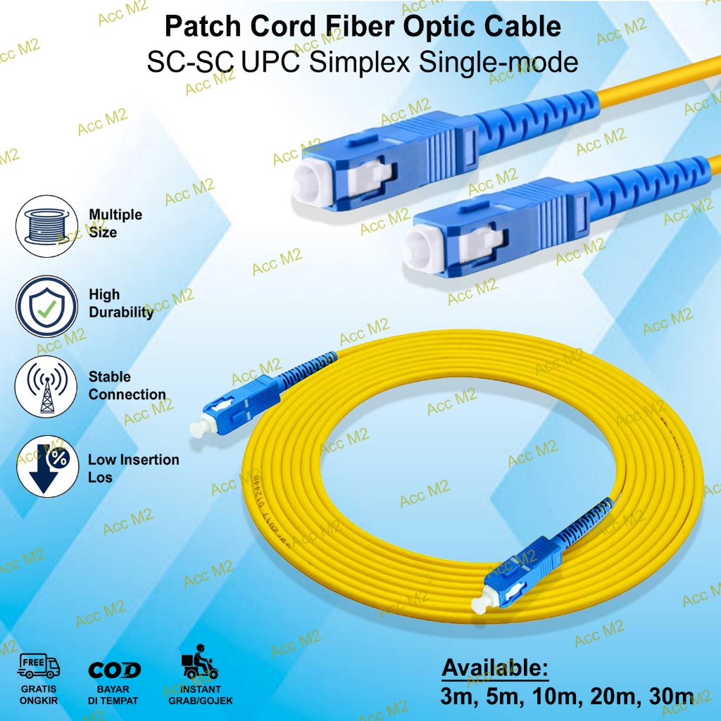 Jual Kabel Patch cord FO Fiber Optic SC-SC UPC Simplex Single mode 1.5m/3m/5m/10m/15m/20m/30m ...