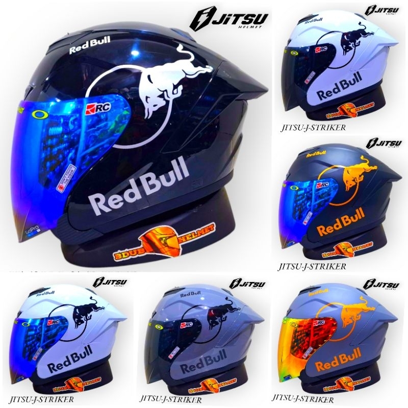Jual Helm half face Jitsu J strike red bull paket ganteng | Shopee ...