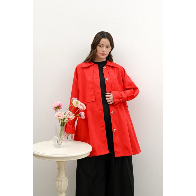 Jual Marienfrisco Red Coat trench coat dress - outer panjang -CNY Cheongsam Qipao- Rae coat ...