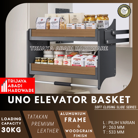 Jual Uno Elevator Basket Rak Dapur Atas Serbaguna Soft Closing Slide Alumunium Woodgrain ...