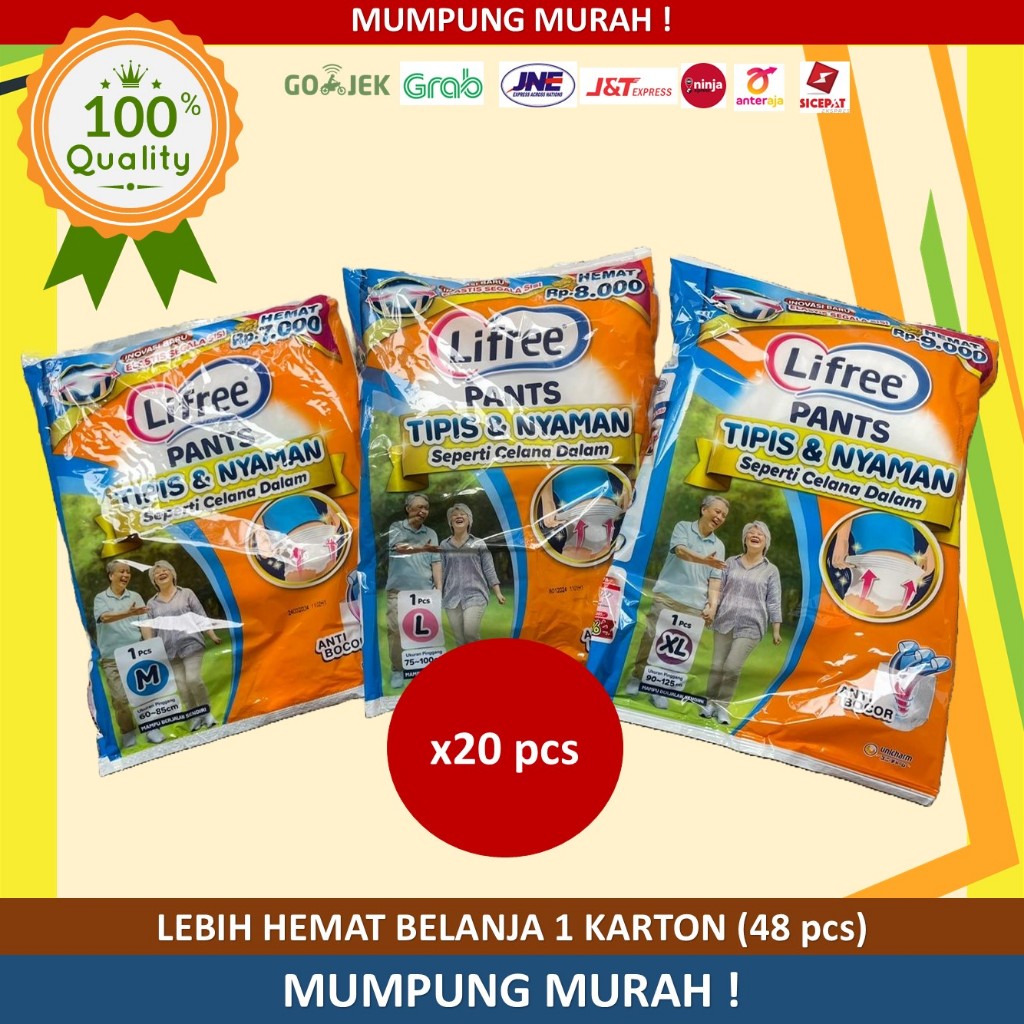 Jual Lifree Popok Celana Dewasa Satuan Isi 20 pcs Ukuran M L XL XXL Sachet Renceng | Shopee ...