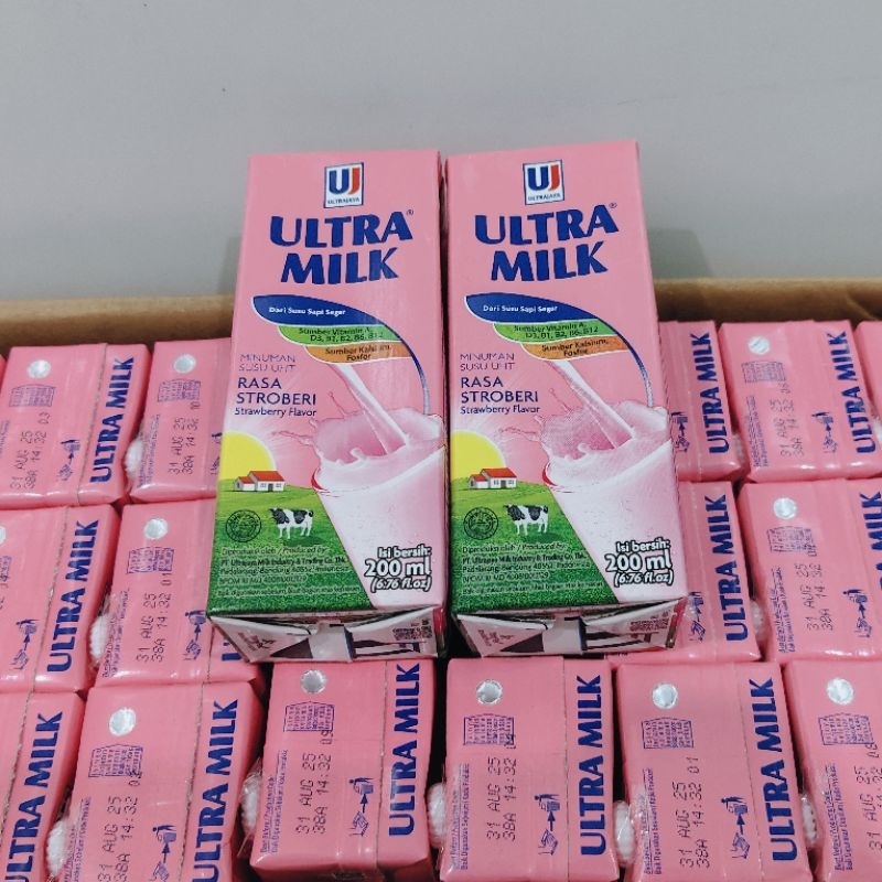 Jual SUSU ULTRA MILK RASA STROBERI 200ML | Shopee Indonesia