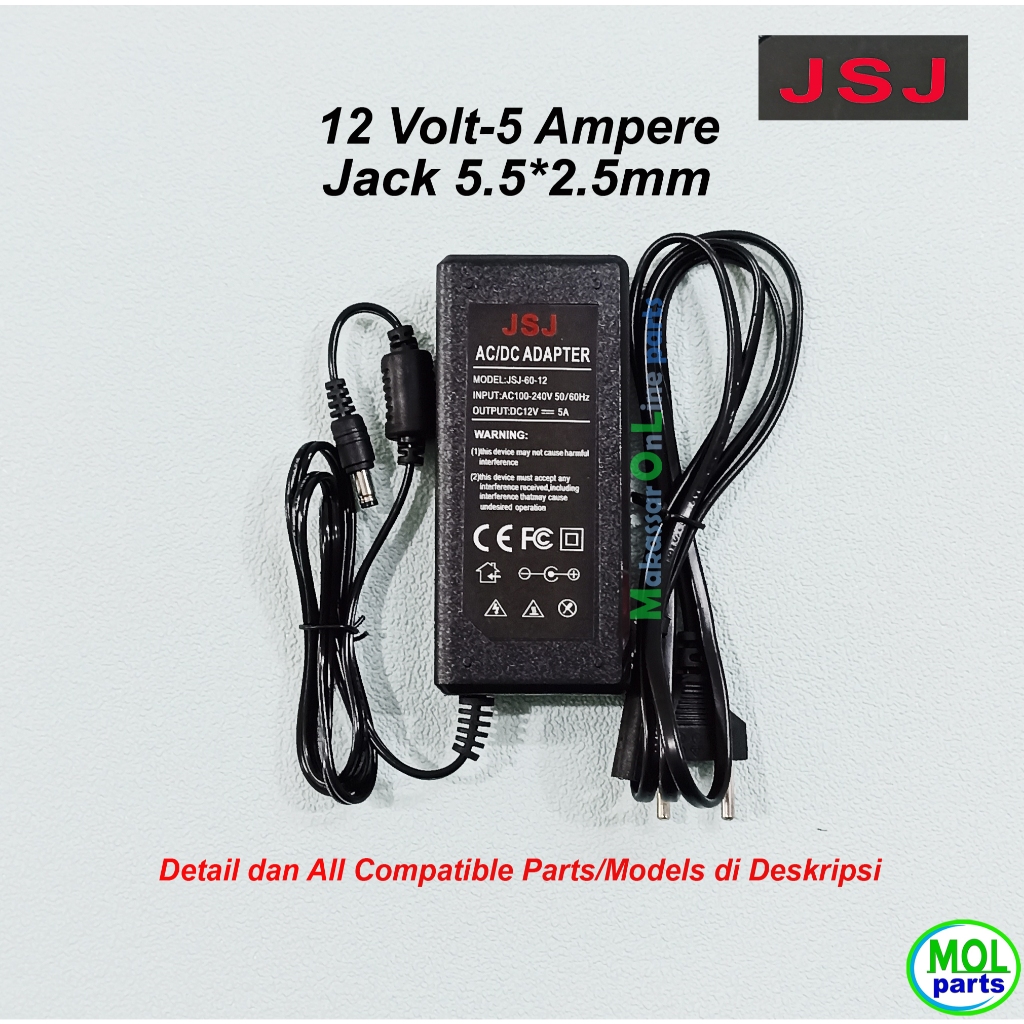 Jual Adaptor 12V 5A Power Supply Adaptor 12 Volt 5 Ampere 5.5x2.5 JSJ ...