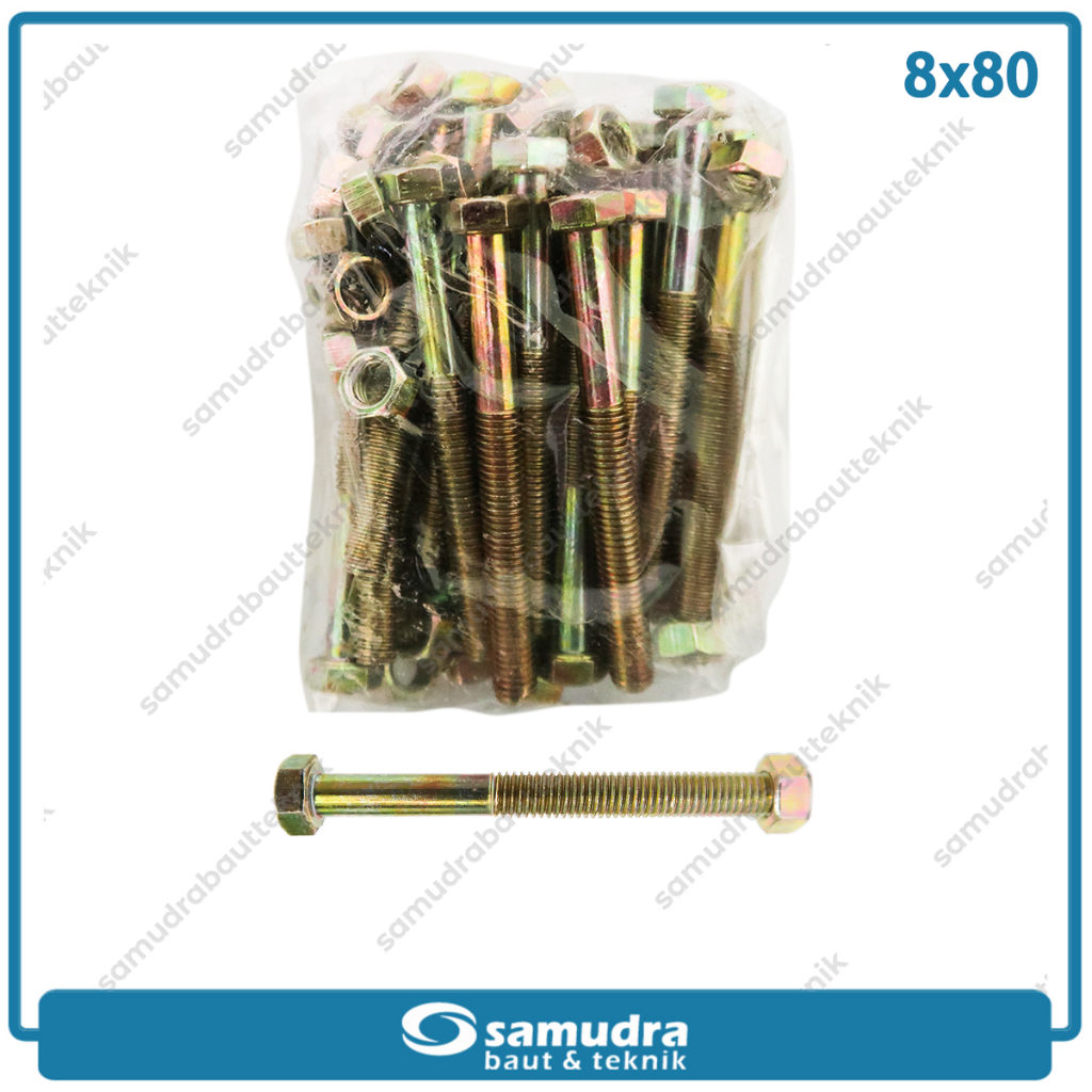 Jual JP Baut Mur Hex M8 x 80 mm 25 pcs Kepala Kunci 12 Hexagon Besi Kuning | Shopee Indonesia