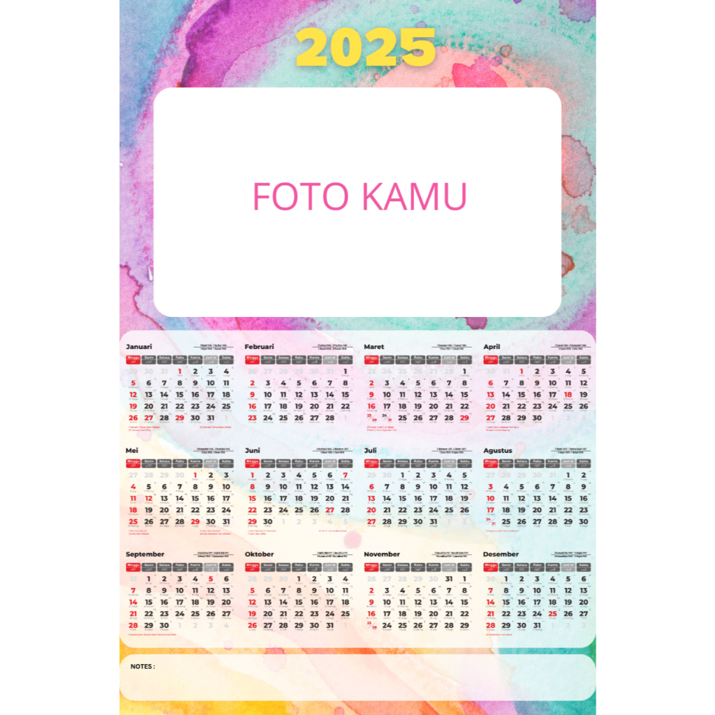 Jual [12 Bulanan A4] Kalender Dinding 2025 Masehi - Hijriyah - Jawa 2025 Lengkap Custom Foto ...
