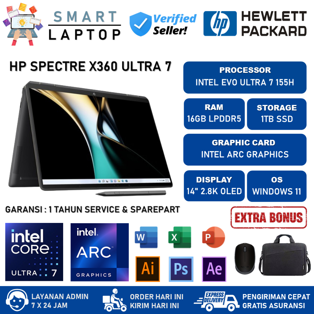 Jual HP Spectre X360 Intel Evo Ultra 7 155H 16GB DDR5 1TB SSD 14" Touch ...