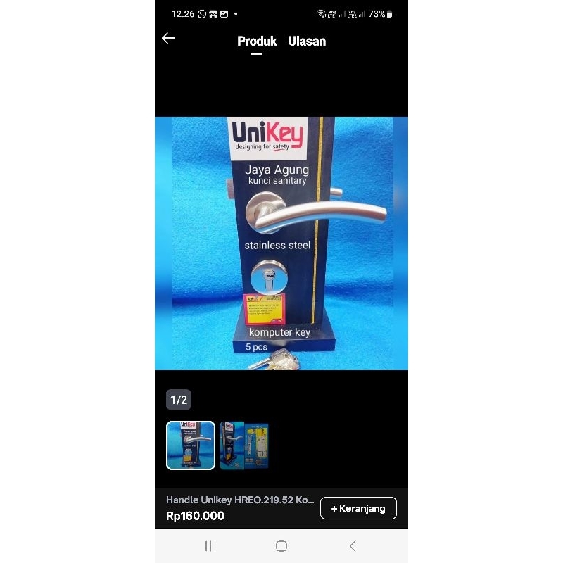 Jual Handle Unikey HRE 219.52 Komplit Kunci Standart Stainless Computer ...