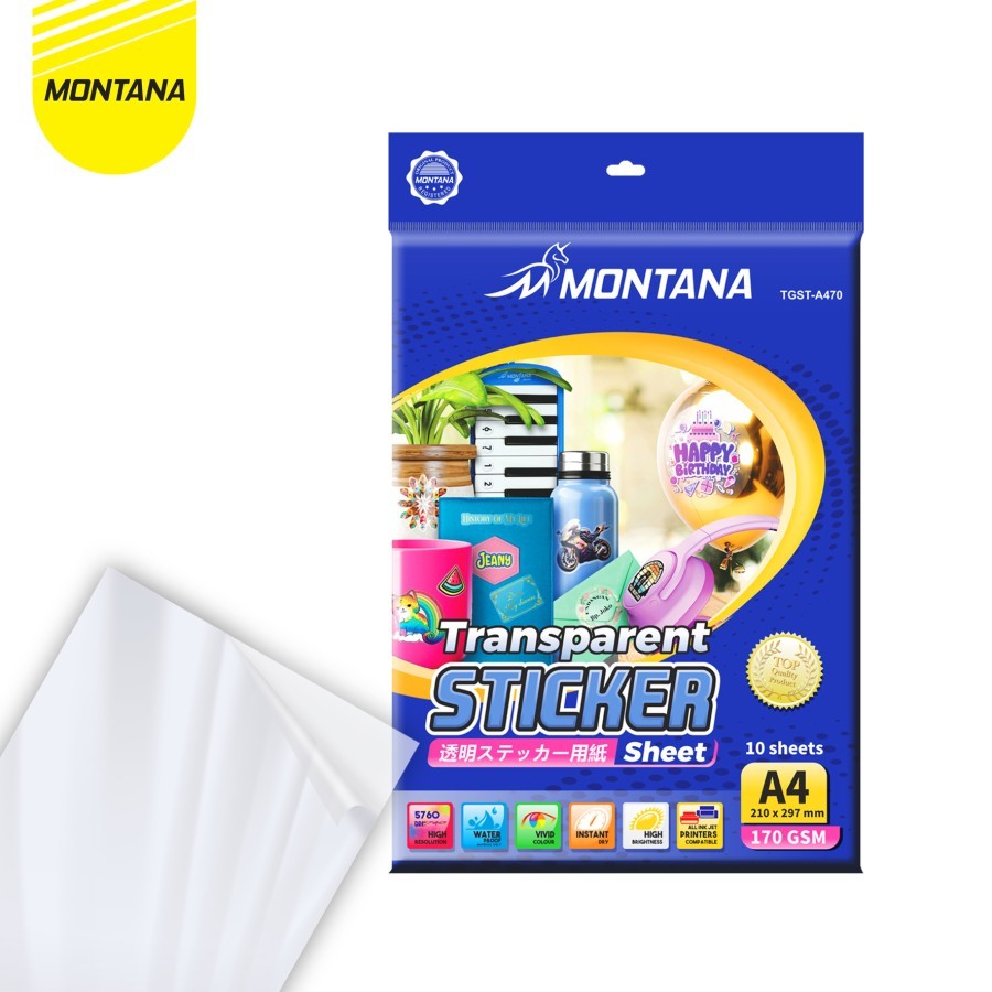 Jual [ PAK / 10 LBR ] MONTANA KERTAS STICKER TRANSPARAN A4 170 GSM ...